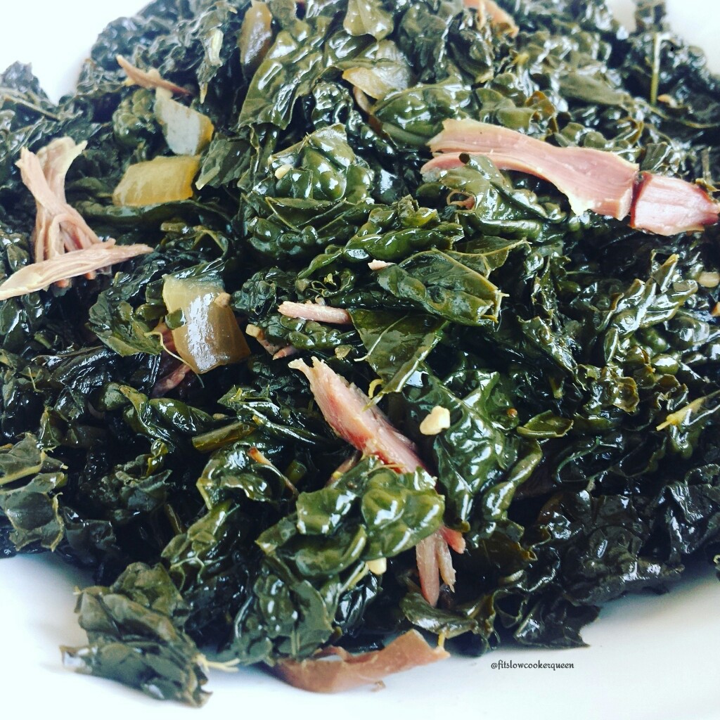 Slow Cooker Kale Greens with Smoked Turkey - Fit Slow Cooker Queen