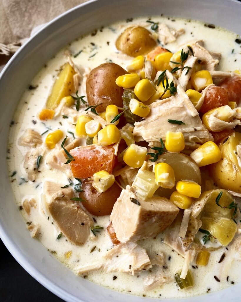 Crockpot Leftover Turkey Corn Chowder + VIDEO - Fit Slow Cooker Queen